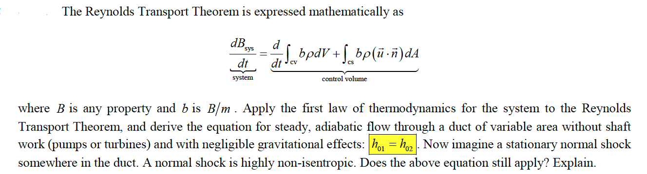 Solved The Reynolds Transport Theorem is expressed | Chegg.com