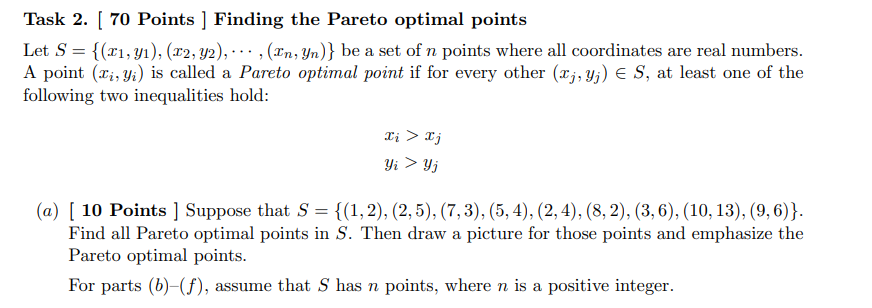 Solved Task 2. [ 70 Points ] Finding the Pareto optimal | Chegg.com