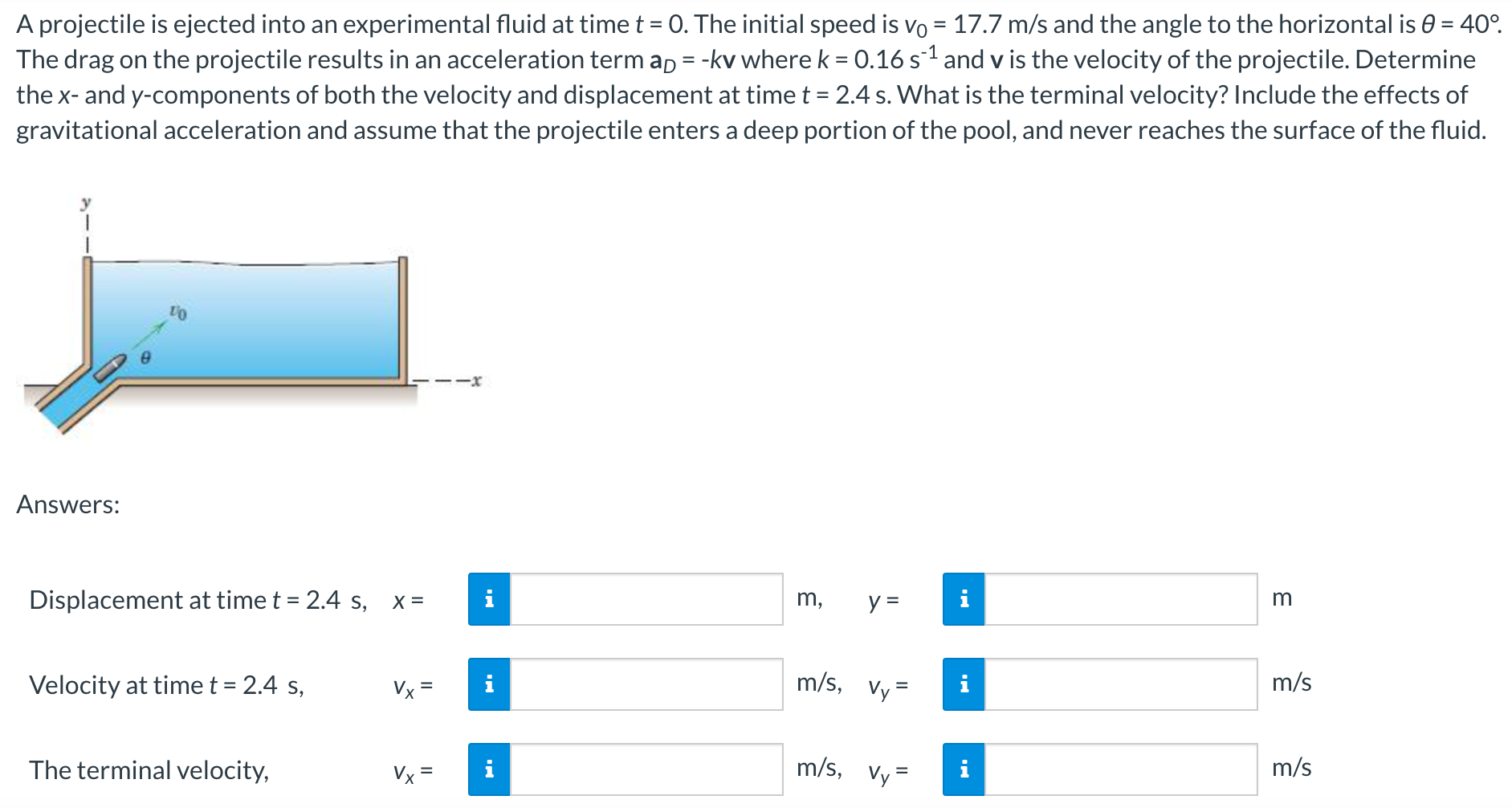 Solved A projectile is ejected into an experimental fluid at | Chegg.com