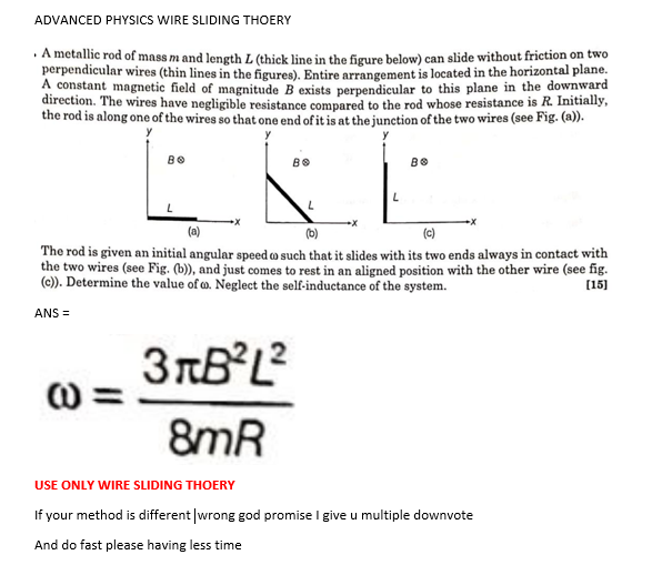 Solved ADVANCED PHYSICS WIRE SLIDING THOERY A metallic rod | Chegg.com