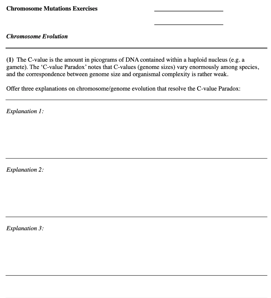 Solved Chromosome Mutations Exercises Chromosome Evolution | Chegg.com