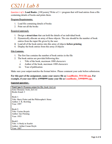 Solved CS211 Lab 8 Question 1 of 1: Load Books: [700 points) | Chegg.com