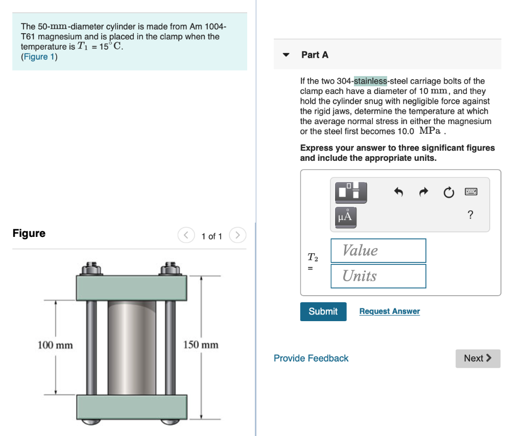 Solved The 50-mm-diameter cylinder is made from Am 1004- T61 | Chegg.com