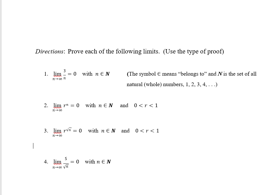 Solved Directions: Prove each of the following limits. (Use | Chegg.com