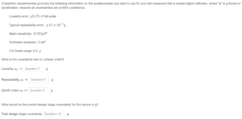 A Sparkfun accelerometer provides the following | Chegg.com