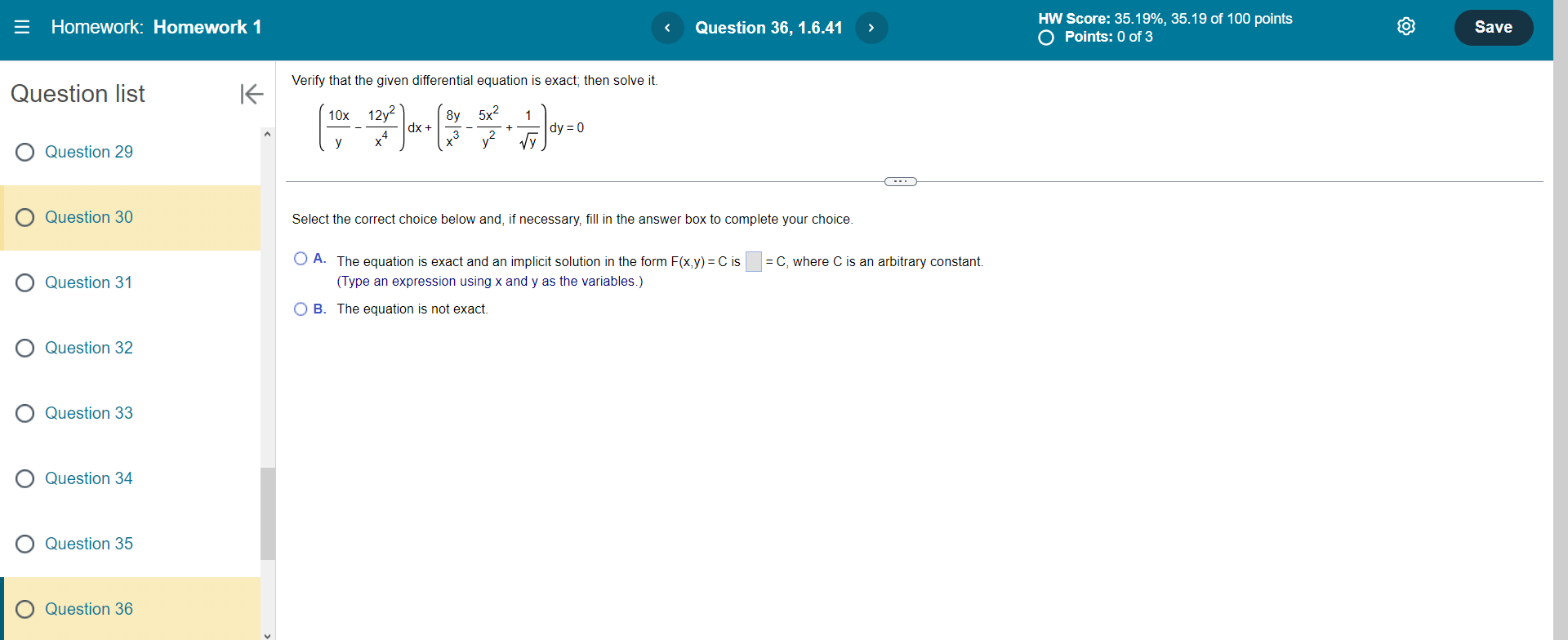 Solved lestion list Question 29 Verify that the given | Chegg.com