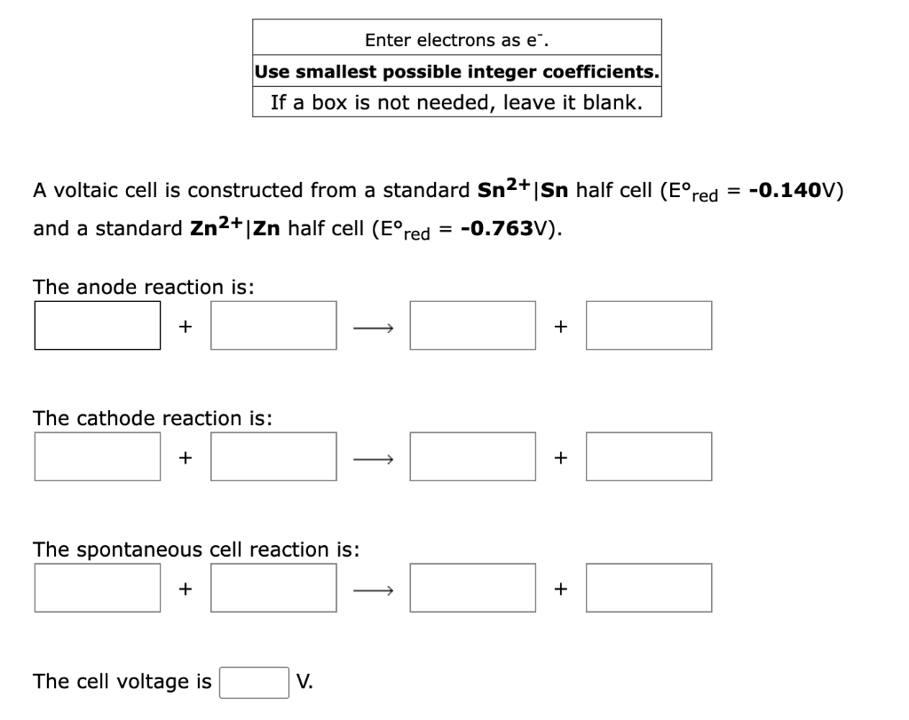 Solved A voltaic cell is constructed from a standard Sn2+∣Sn | Chegg.com