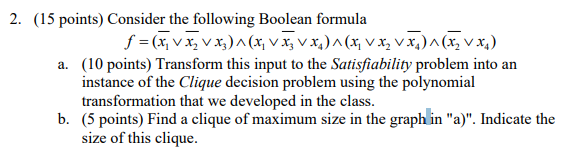 Solved 2. (15 points) Consider the following Boolean formula | Chegg.com