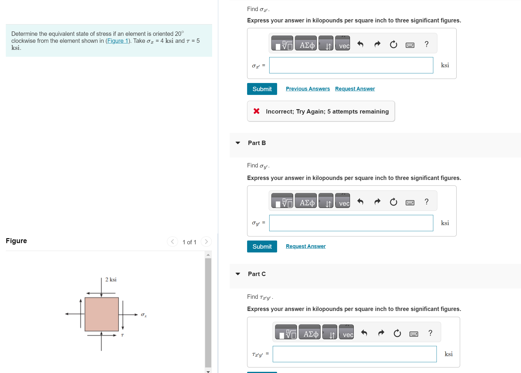 Solved Find σx′ Express your answer in kilopounds per square | Chegg.com
