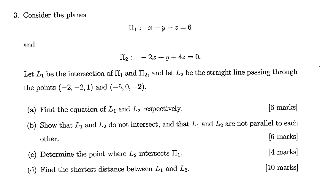 Solved 3. Consider the planes Π1:x+y+z=6 and II2:−2x+y+4z=0. | Chegg.com