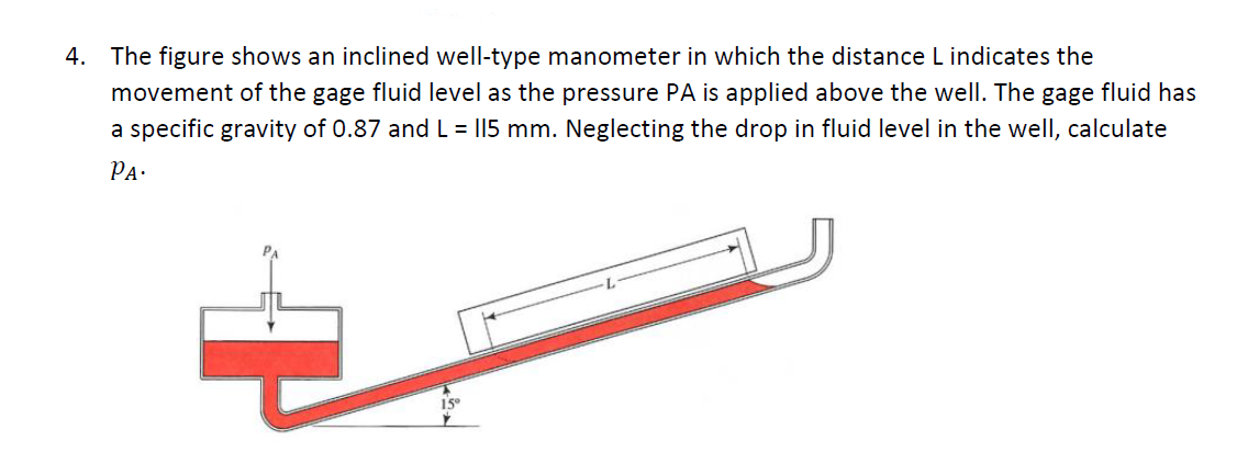 Solved 4. The figure shows an inclined well-type manometer | Chegg.com