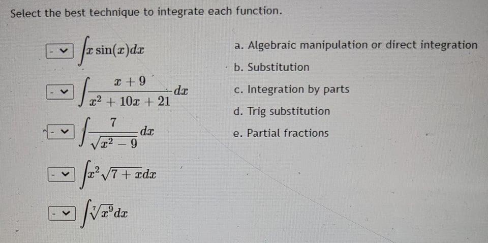 Solved Select the best technique to integrate each function. | Chegg.com