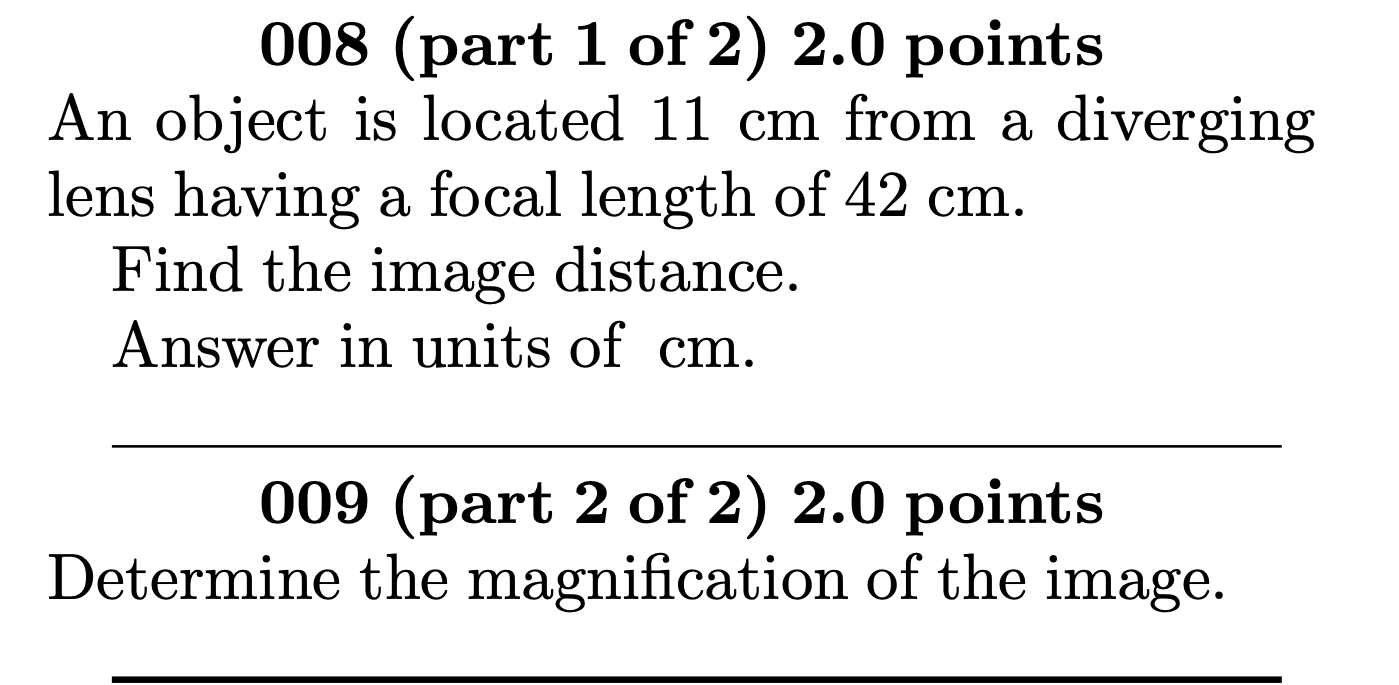Solved 008 (part 1 of 2) 2.0 points An object is located 11 | Chegg.com