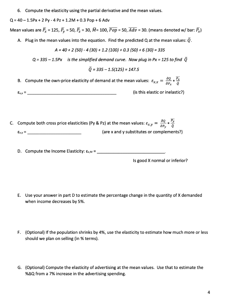 Solved 6. Compute the elasticity using the partial | Chegg.com