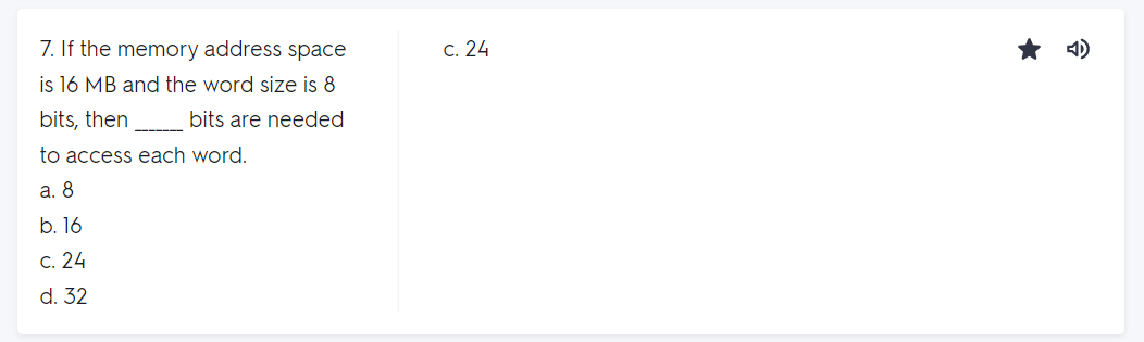 Solved c. 24 7. If the memory address space is 16 MB and the | Chegg.com