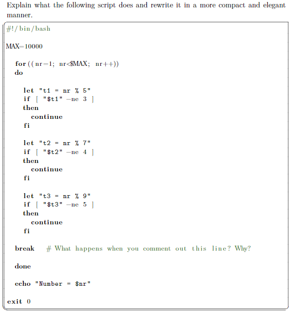Solved Explain what the following script does and rewrite it | Chegg.com