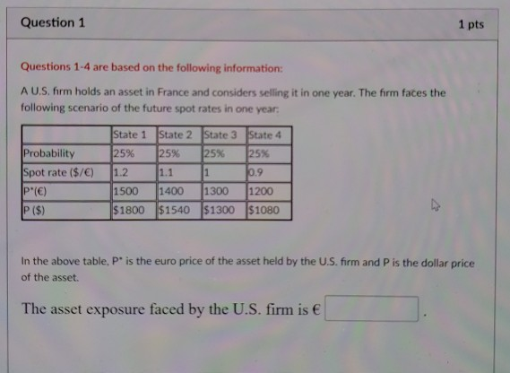 Solved Question 1 1 Pts Questions 1 4 Are Based On The
