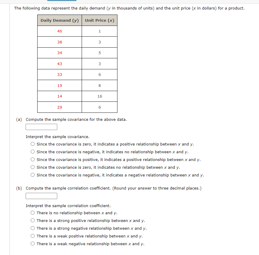Solved (b) Compute the sample correlation coefficient. | Chegg.com