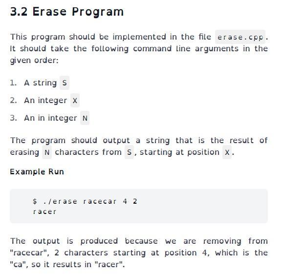Solved 3.2 Erase Program This program should be implemented | Chegg.com