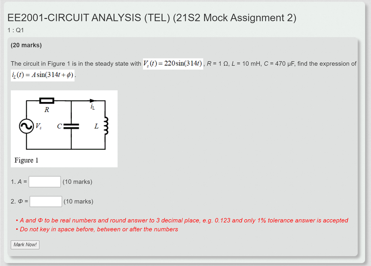 Solved EE2001-CIRCUIT ANALYSIS (TEL) (21S2 Mock Assignment | Chegg.com