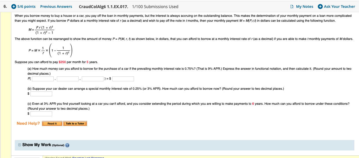 Solved 6. 5/6 points Previous Answers CraudColAlg6 | Chegg.com