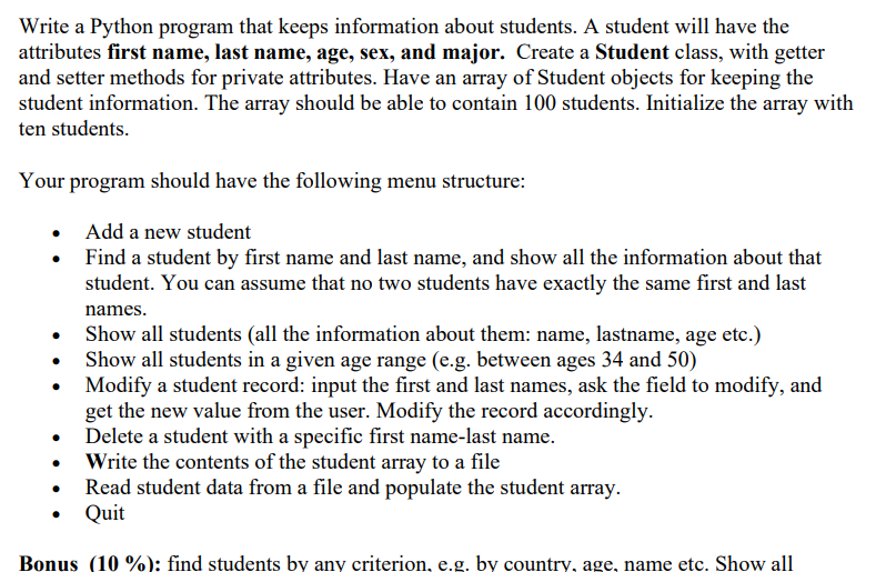 Solved Write a Python program that keeps information about | Chegg.com