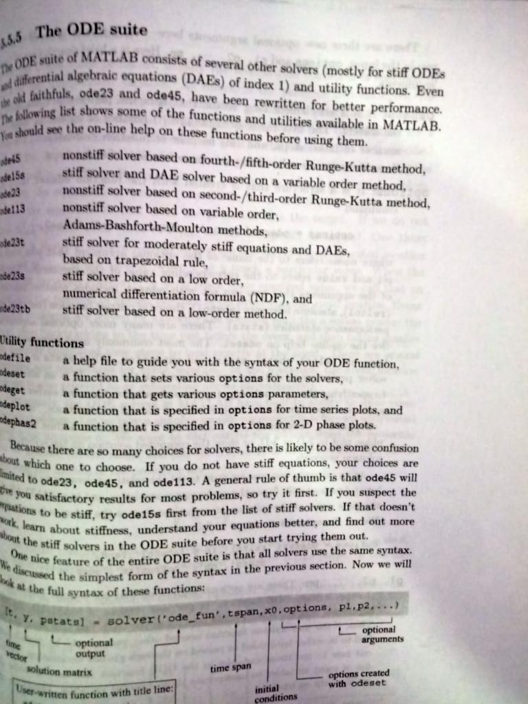 Solved Net5 de158 15,5 The ODE suite THODE suite of MATLAB | Chegg.com