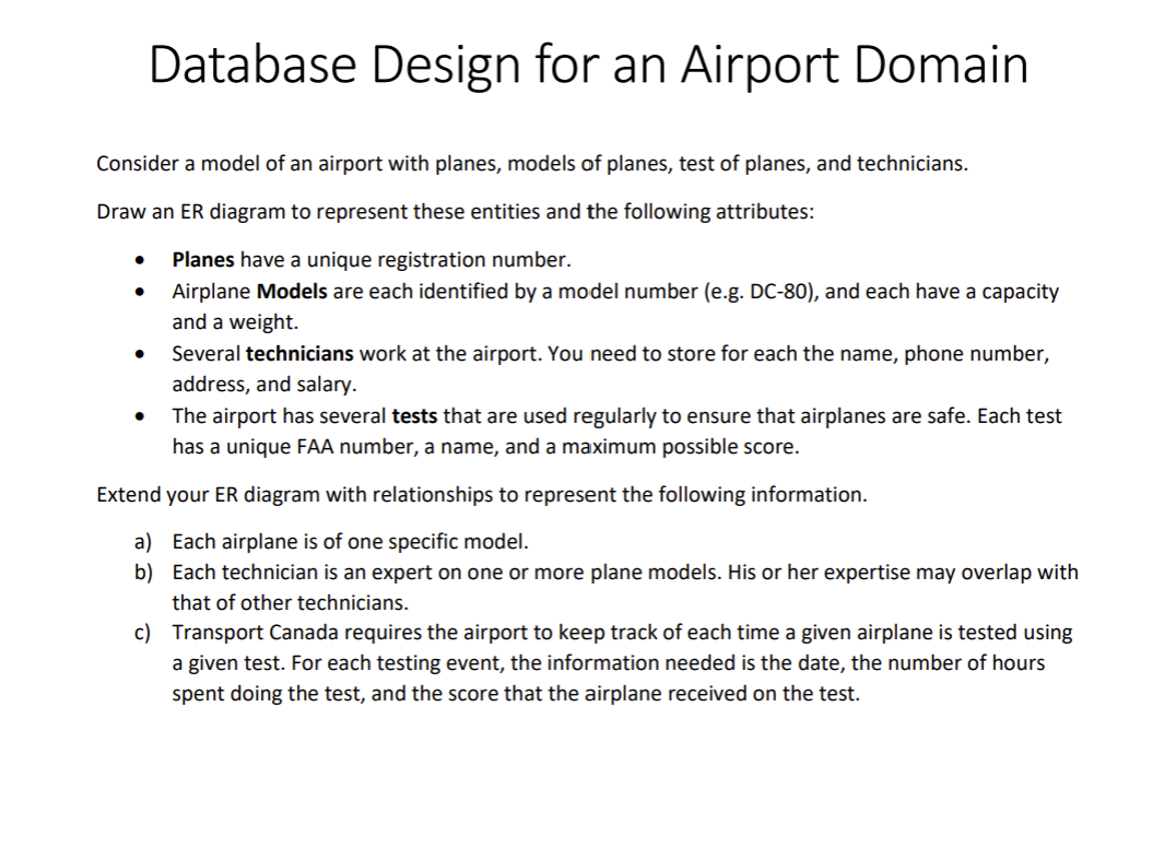 Solved Database Design for an Airport Domain Consider a | Chegg.com