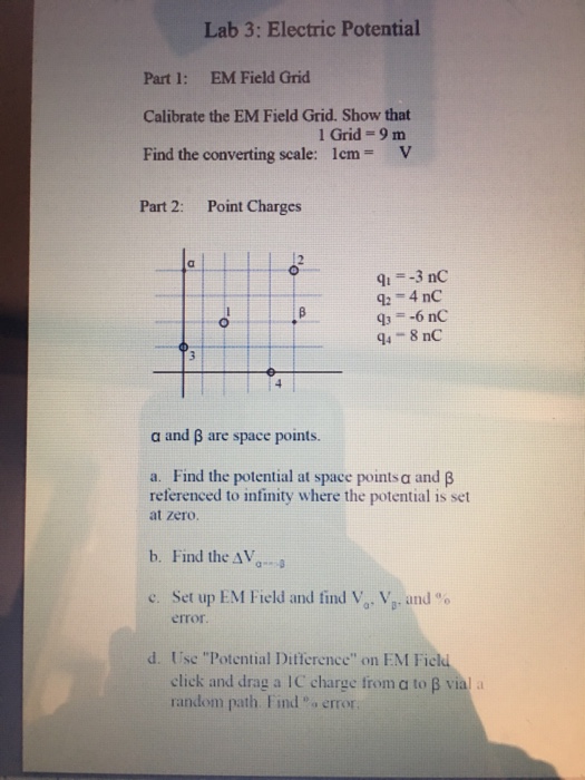 Solved Lab 3: Electric Potential Part 1: EM Field Grid | Chegg.com