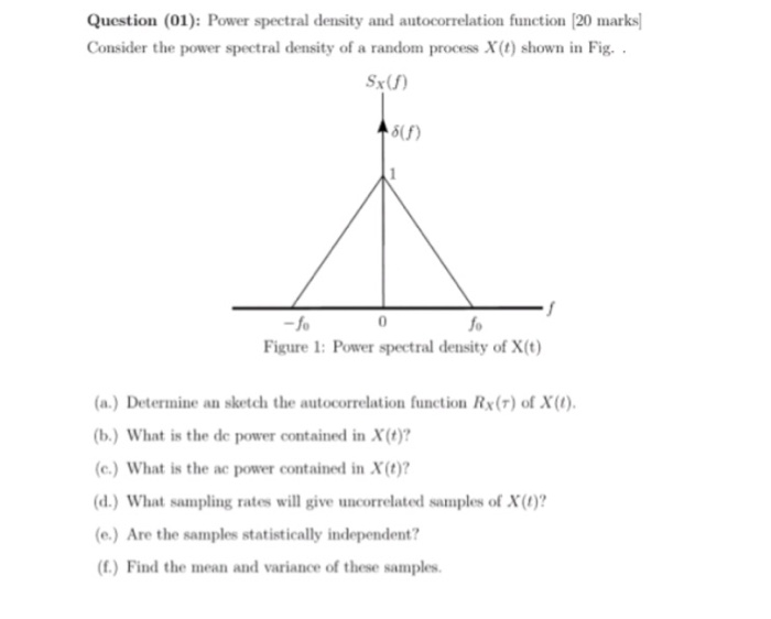 Solved Power spectral density and autocorrelation function | Chegg.com Solved Power spectral density and autocorrelation function | Chegg.com