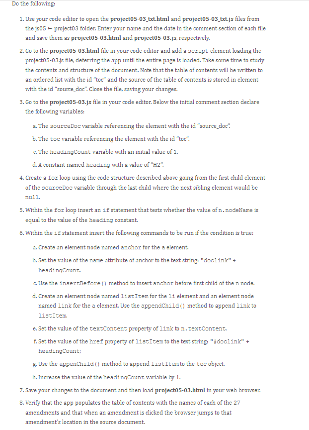 I need help creating the JS file using the steps 1-8 | Chegg.com