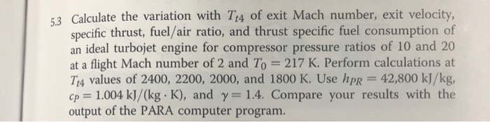 Solved 5.3 Calculate the variation with Ti4 of exit Mach | Chegg.com