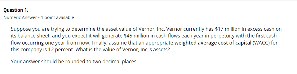 Solved Question 1. Numeric Answer 1 point available Suppose | Chegg.com