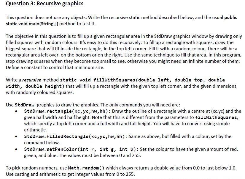 Question 3: Recursive graphics This question does not | Chegg.com
