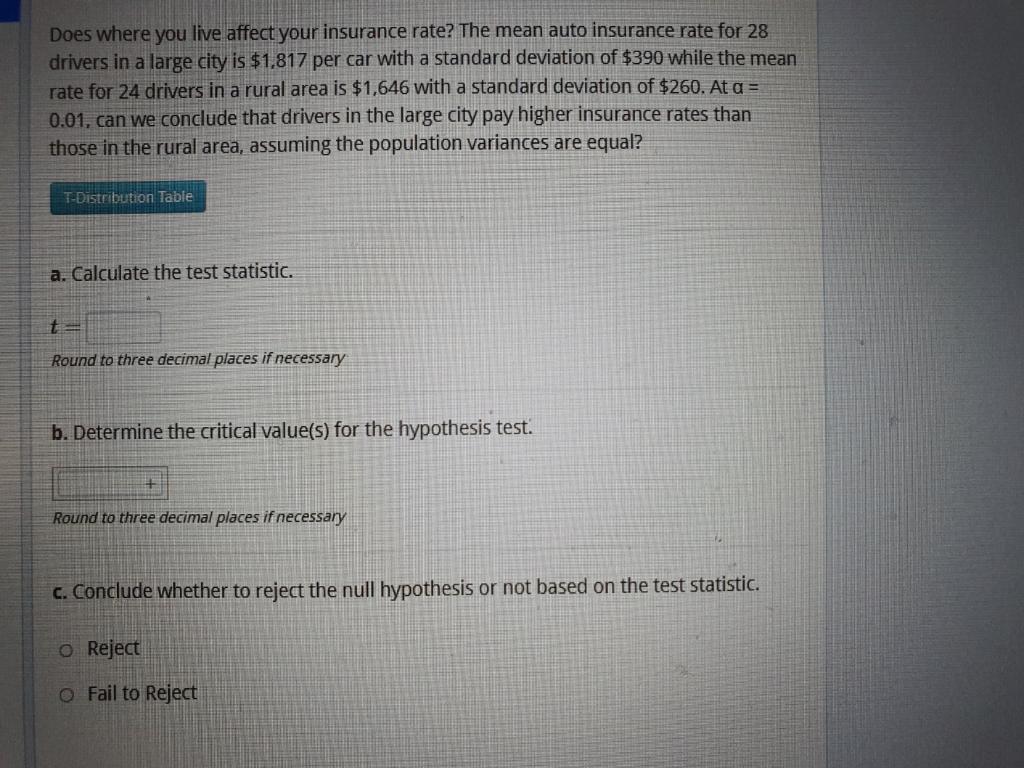 Solved Does where you live affect your insurance rate? The | Chegg.com