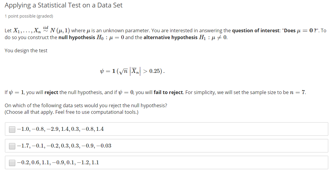 Solved Applying a Statistical Test on a Data Set 1 point | Chegg.com