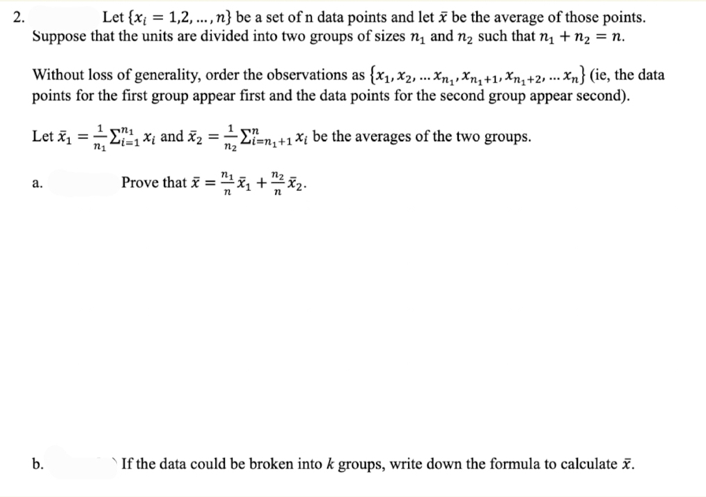 Solved Let {xi=1,2,dots,n} ﻿be a set of n ﻿data points and | Chegg.com