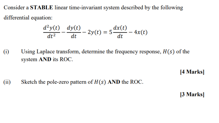 Solved Consider a STABLE linear time-invariant system | Chegg.com