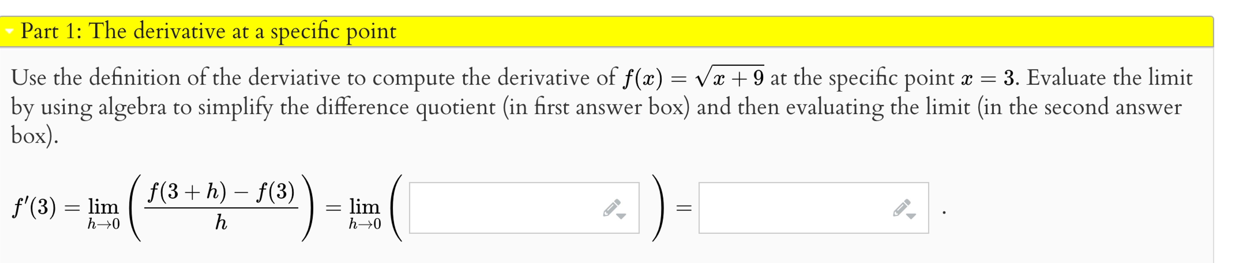 Solved Part 1: The derivative at a specific pointUse the | Chegg.com