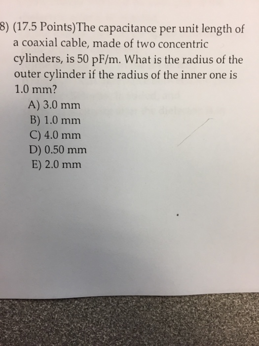 Solved The capacitance per unit length of a coaxial cable, | Chegg.com