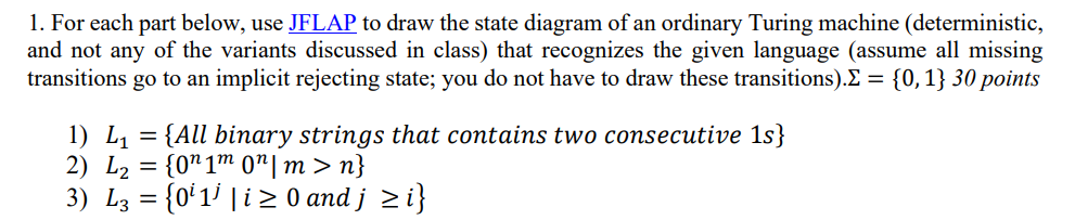 Solved 1. For each part below, use JFLAP to draw the state | Chegg.com