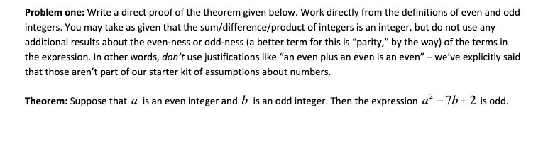 Solved Problem one: Write a direct proof of the theorem | Chegg.com