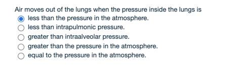 Solved Air moves out of the lungs when the pressure inside | Chegg.com