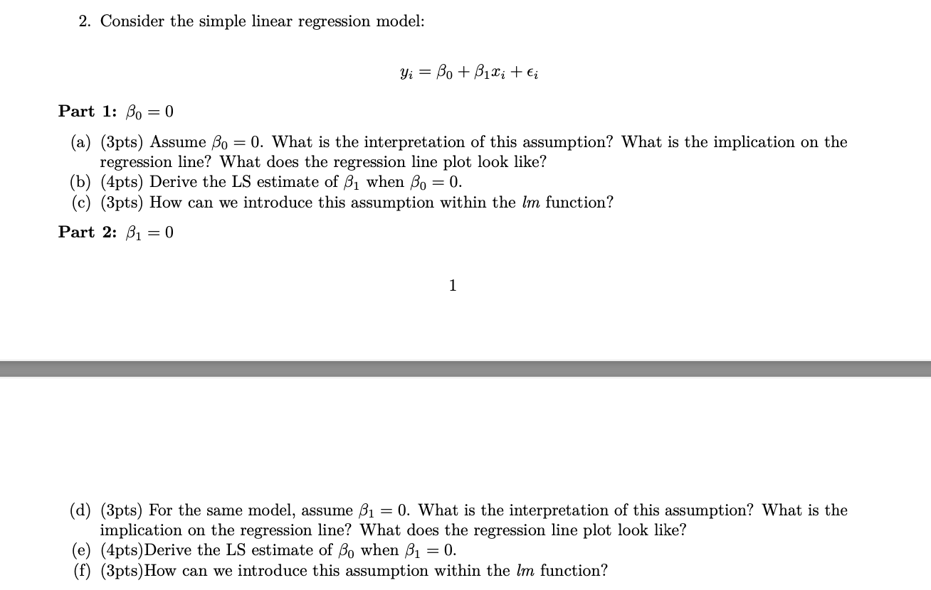 2. Consider the simple linear regression model: | Chegg.com