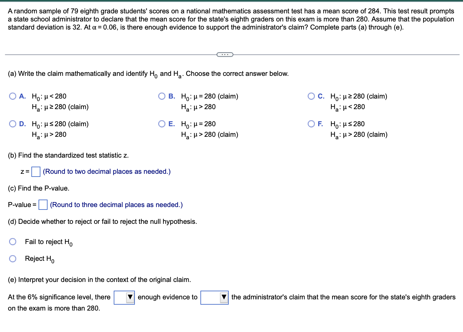 Solved A random sample of 79 eighth grade students' scores | Chegg.com