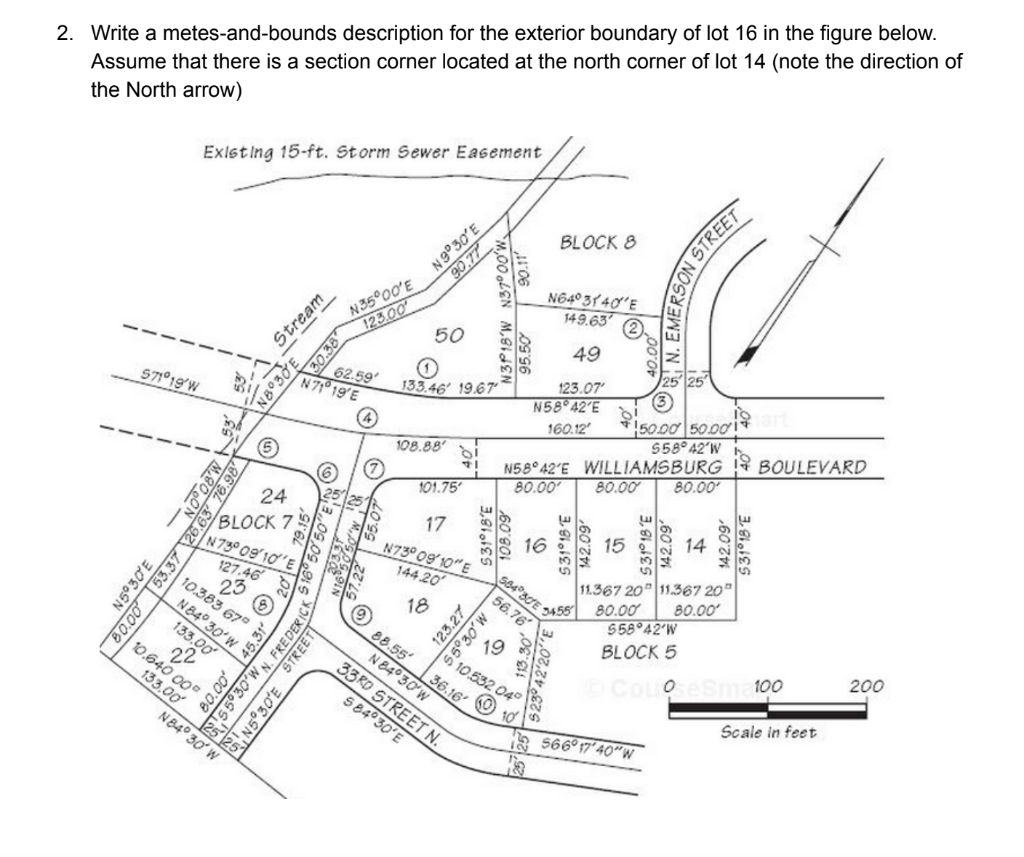 Solved 2. Write a metes-and-bounds description for the | Chegg.com