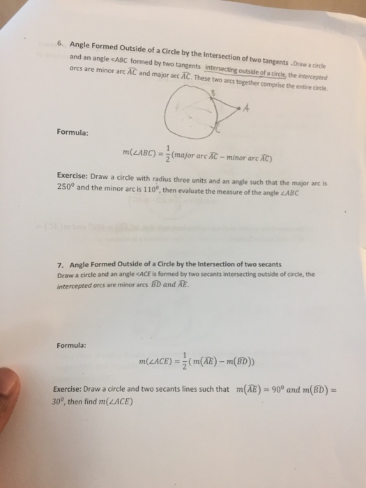 Solved 6. Angle Formed outside of a Circle by the | Chegg.com