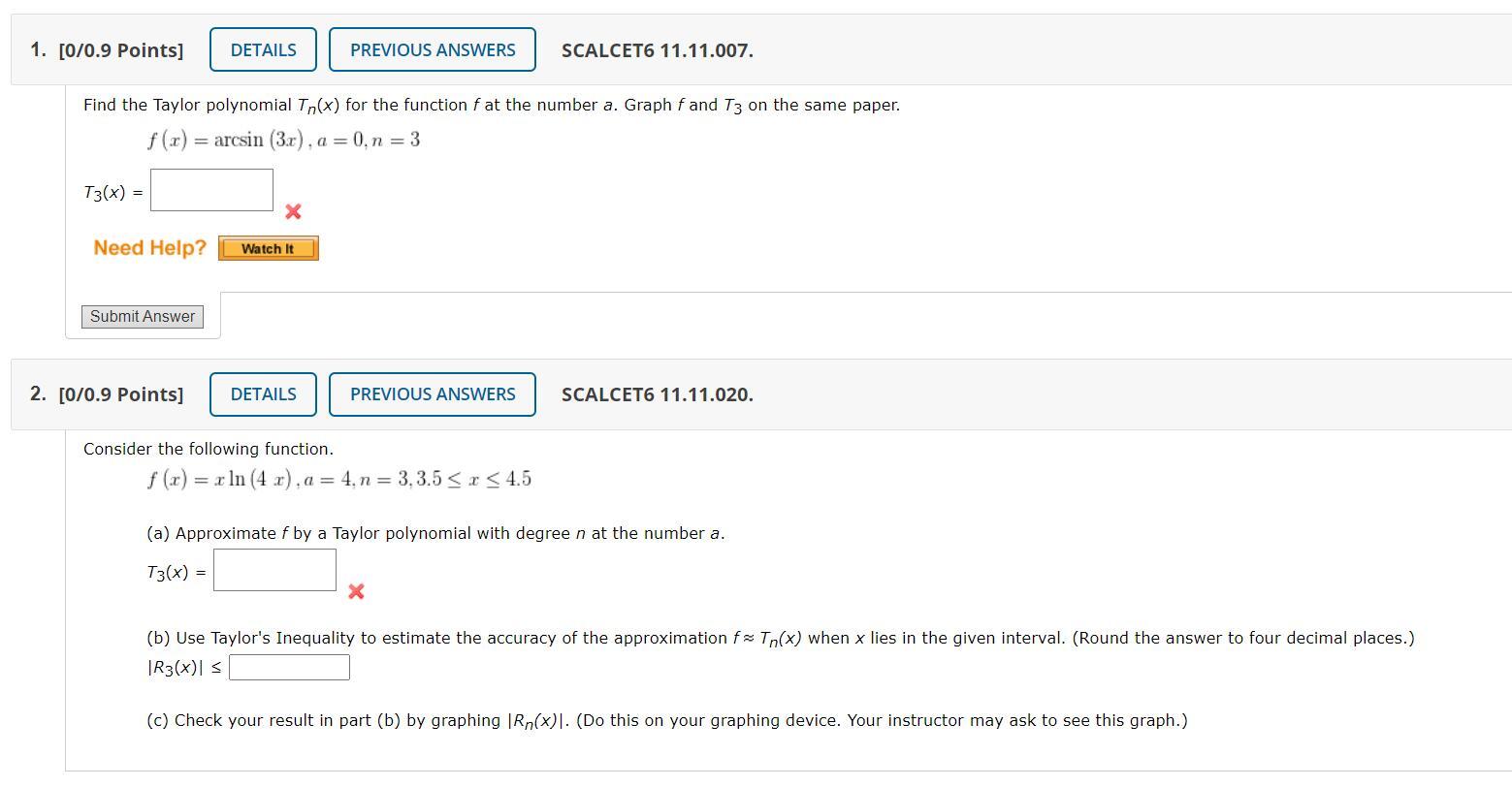 Solved 1. [0/0.9 Points] DETAILS PREVIOUS ANSWERS SCALCET6 | Chegg.com
