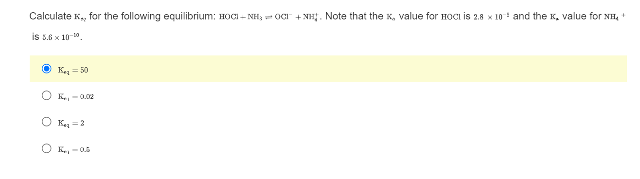 Solved Calculate Keq for the following equilibrium: | Chegg.com