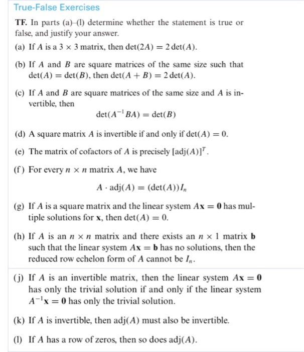 Solved True-False Exercises TF. In parts (a)-(1) determine | Chegg.com